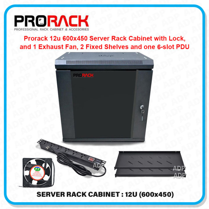 PRORACK 12U 600x450 Server Rack Cabinet with Lock, 1 Exhaust Fan, 2 ...