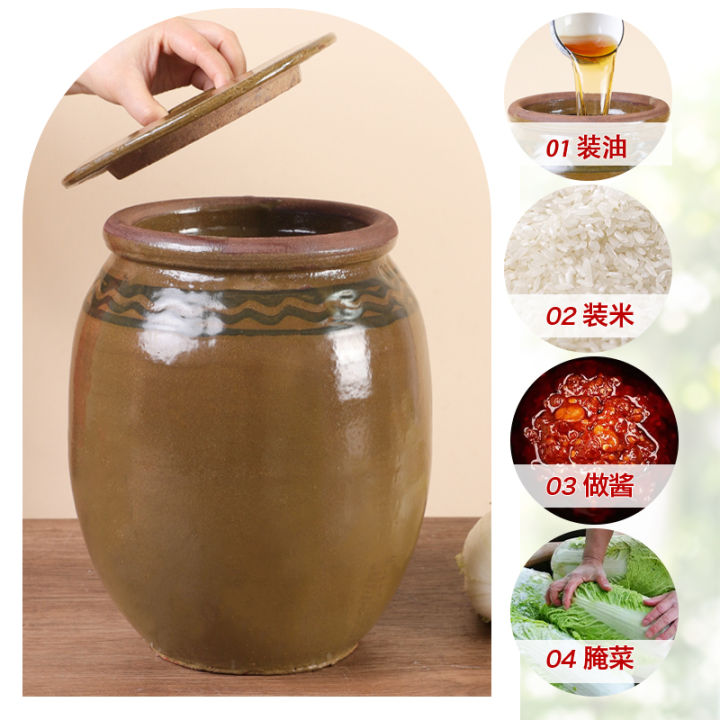 Pot jar pickle container earthenware pottery household old-fashioned ...