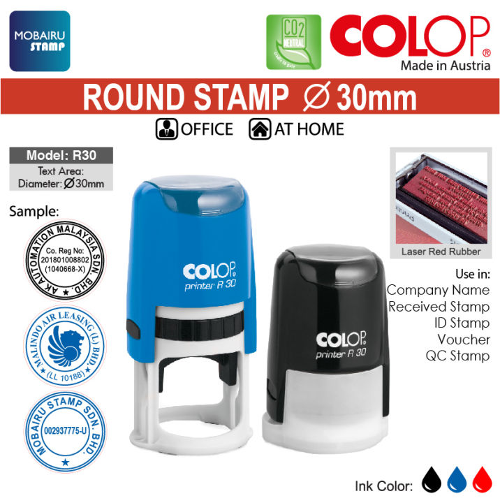 COLOP R30 Round Rubber Stamp Customized Text - Self Inking Printer ...