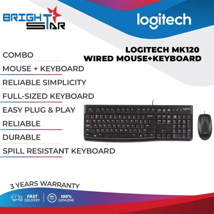 Logitech Mk120 Wired Desktop Keyboard And Mouse Combo Lazada