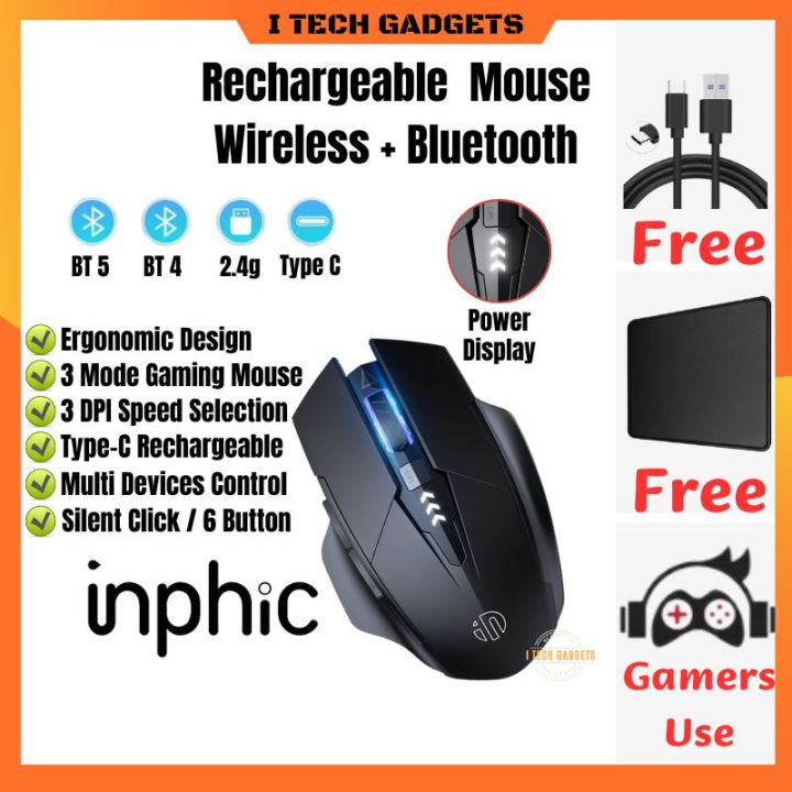 ITECHGADGETS Rechargeable Bluetooth Mouse Wireless Gaming Mouse ...