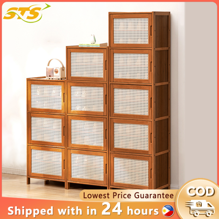 Bamboo Locker Bookshelf Cabinet Rattan Door Kitchen Living Room Storage ...