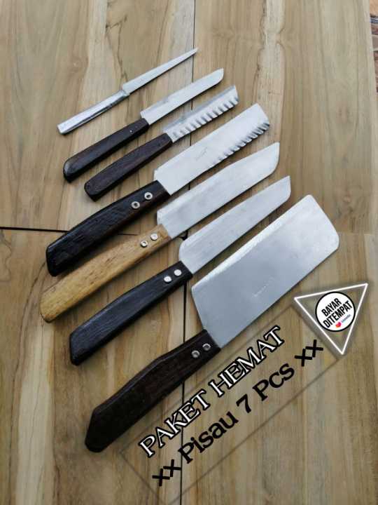 pisau dapur 7 set - pisau daging stainless - pisau iris tajam - pisa ...