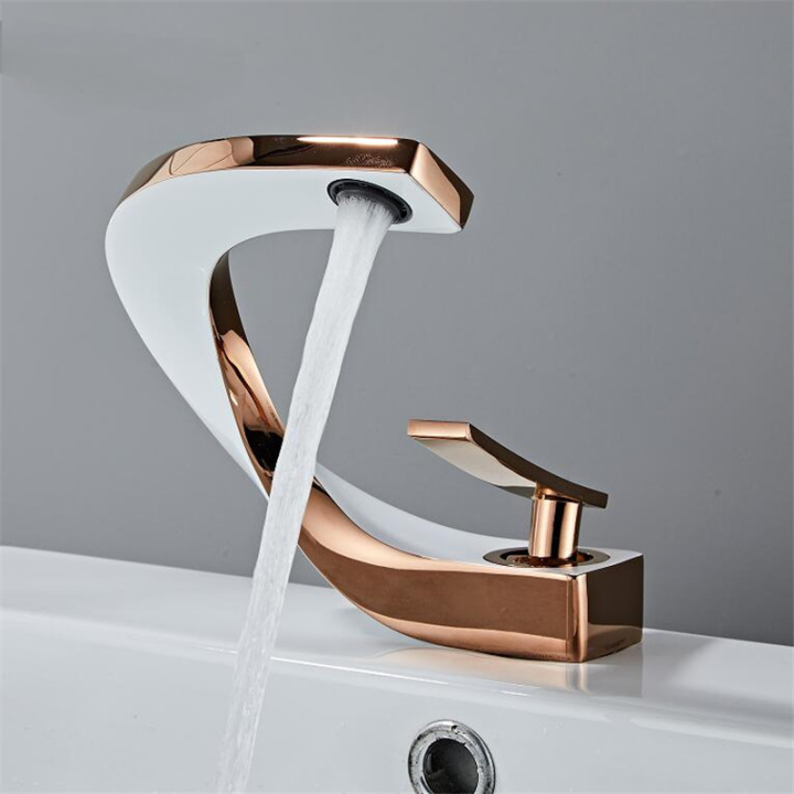 Bathroom Faucet Brass Rose Gold White Bathroom Basin Faucet Cold Hot ...