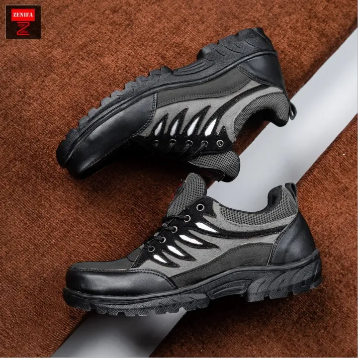 Sepatu Safety Boots Zenifa Armour Warriors Pria Hitam Abu Ujung Besi ...