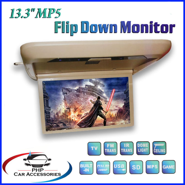 13.3'' Car Roof Monitor LCD Flip Down Screen Overhead Multimedia Video ...