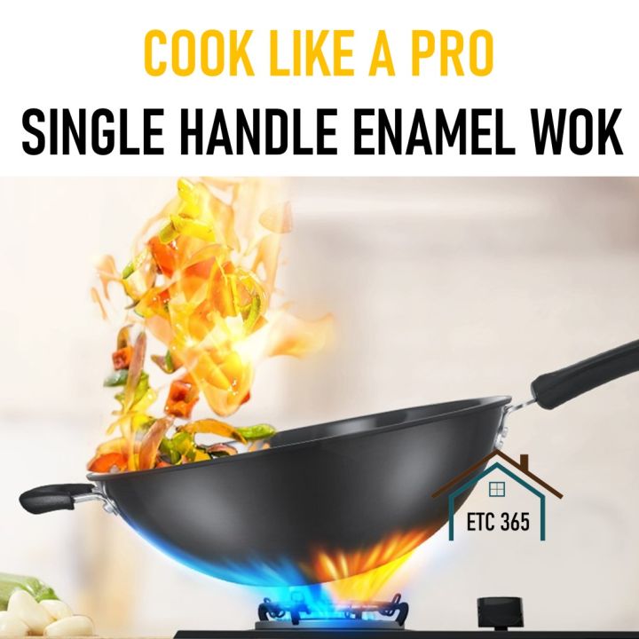 Single Handle Enamel Wok/ Steel Wok/Kuali Hitam /Kuali Masak/Iron Wok ...