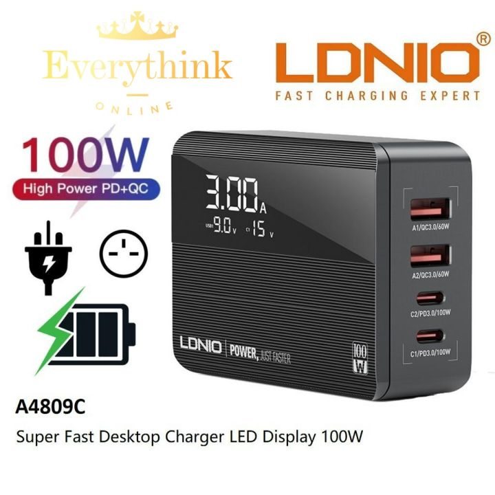 LDNIO A4808Q 65W / A4809C 100W LED DISPLAY DESKTOP CHARGER PD SUPER ...