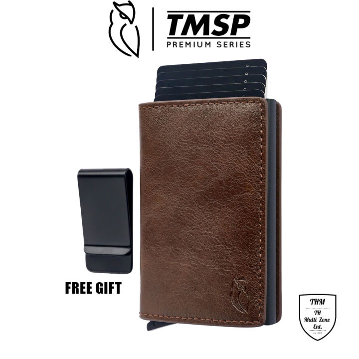 Minimalist Slim Leather Credit Card Holder RFID Aluminum Ejector Wallet ...