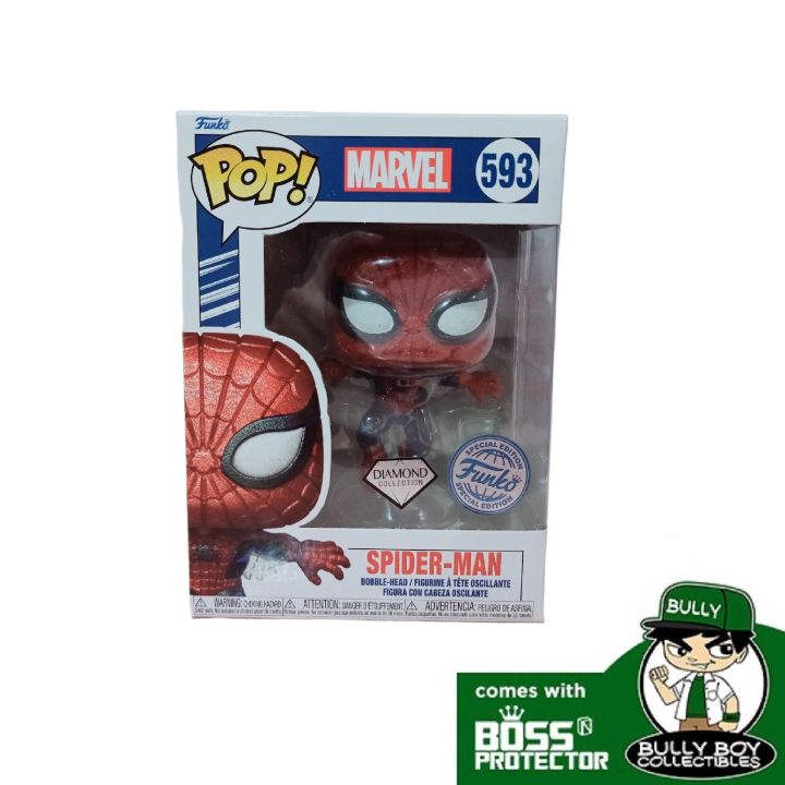 Funko POP! Marvel 80th - Spider-Man Diamond Glitter (FSE) 593 With Boss ...