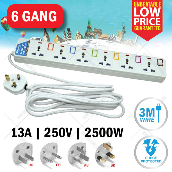 (3M) 6 GANG MARKEN Extension Power Strip with Surge Protector Multi ...