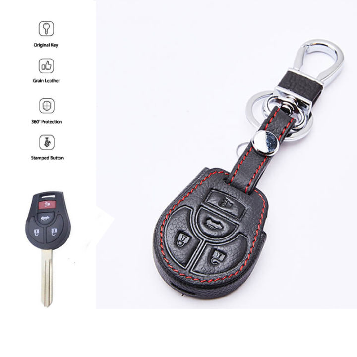 For Nissan Navara Almera March Car Key Leather Case Remote Cover ...