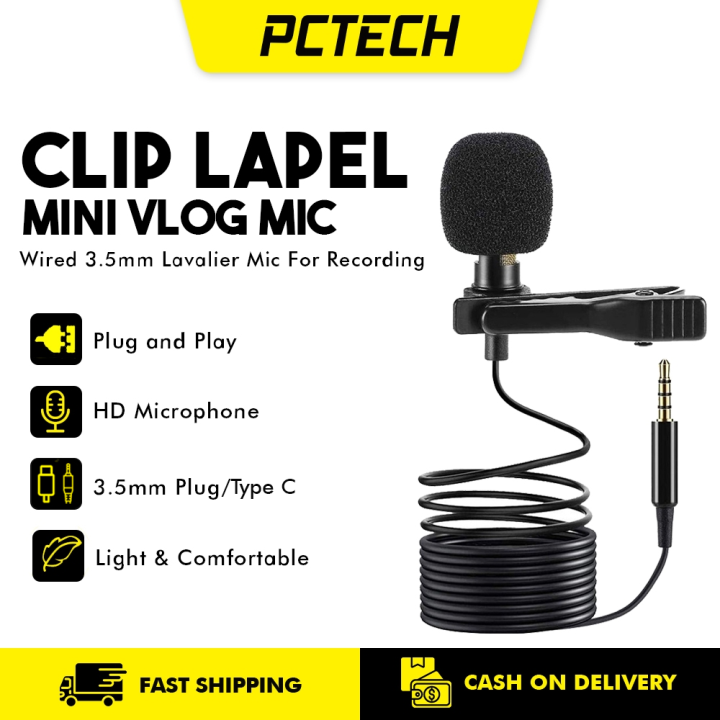 Popcorn Clip Microphone Black 3.5mm Mini Jack Microphone Tie Clip-On ...