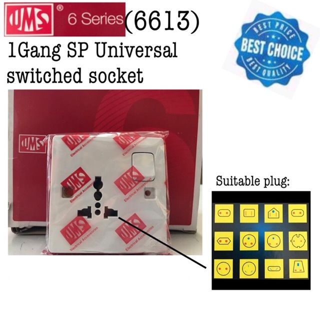 (READY STOCK) UMS 6Series 6613 1Gang SP Universal Switched Socket | Lazada