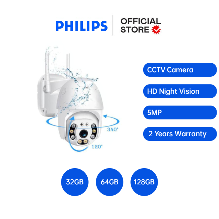 PHILIPS 5MP Ball CCTV Camera PTZ IP65 V380 PRO Camera Outdoor ...