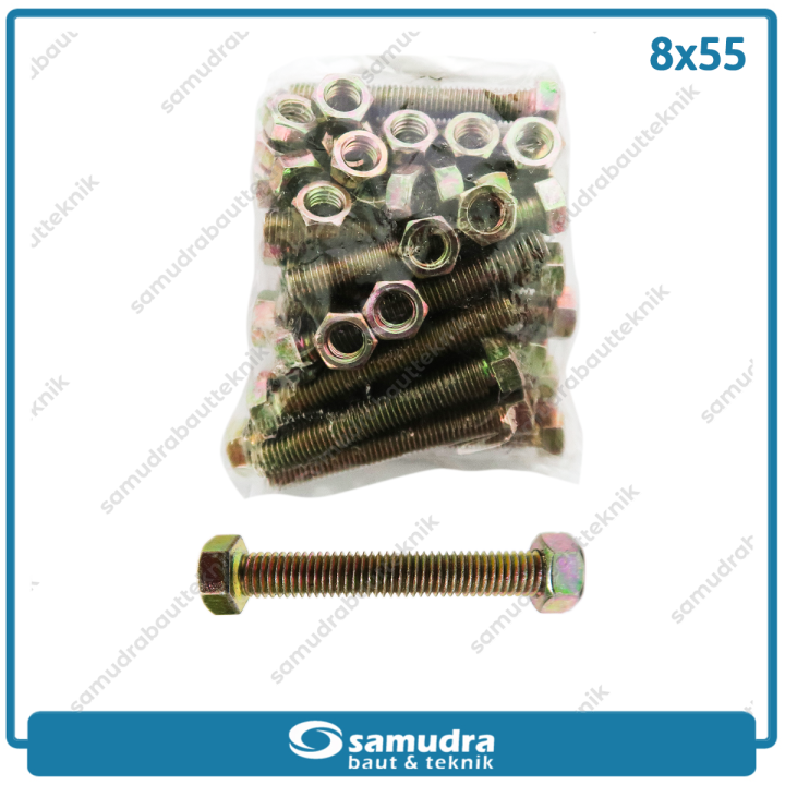 JP Baut Mur Hex M8 x 55 mm 25 pcs Kepala Kunci 12 Hexagon Besi Kuning ...