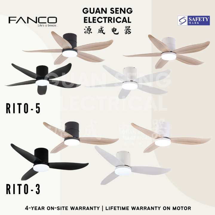 FANCO Smart RITO 3 RITO 5 Black White Pine Wood DC Motor Ceiling Fan ...