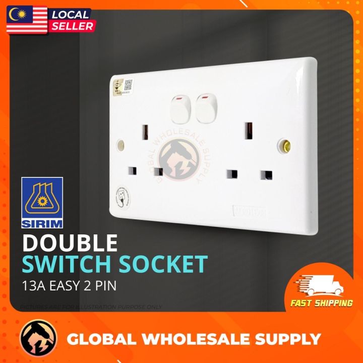[SIRIM] 13A DOUBLE SWITCH SOCKET 2Way Switch Socket Switches Wall Socket Easy For 2Pin DIY Wall ...