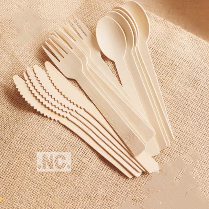 100 pairs Wooden Disposable Spoon Fork Knife Catering Packaging Serving ...