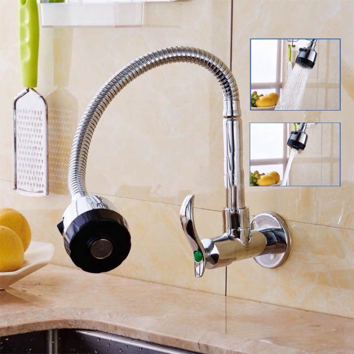 Kitchen Faucet 304 Stainless Steel Wall Mounted Universal Single Cold ...