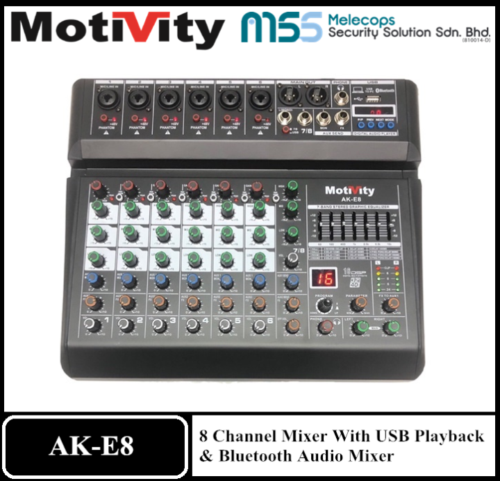 MOTIVITY AK-E8 8 Channel Mixer With USB Playback & Bluetooth Audio Mixer | Lazada
