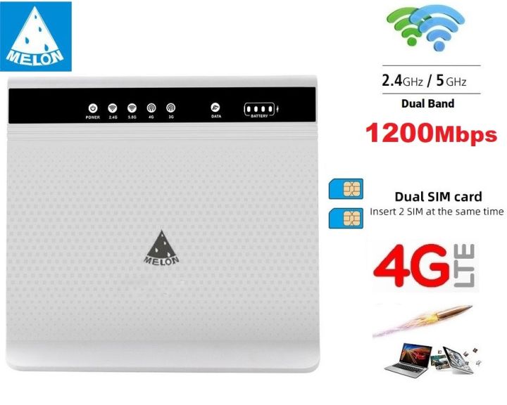 4G Router Dual Sim Card เราเตอร์ 2 ซิม, 1200Mbps Dual band 2.4G+5GHz ...