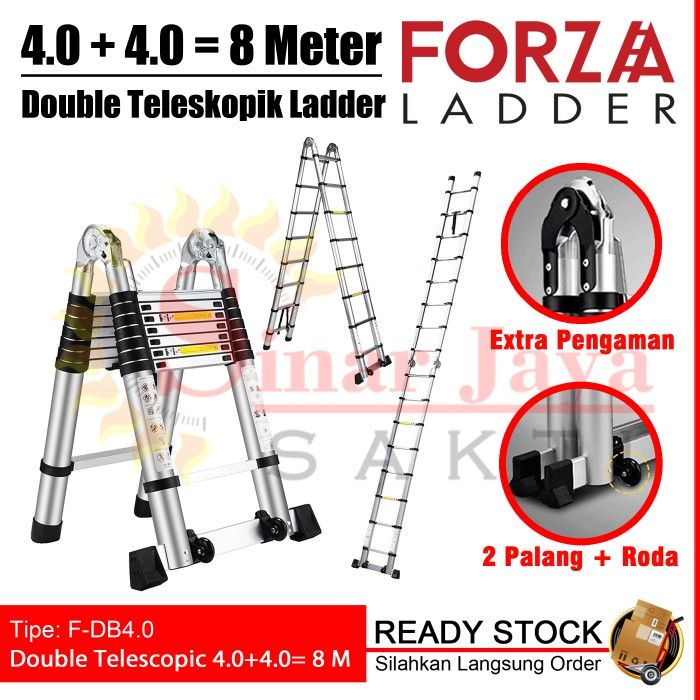 Tangga Lipat Teleskopik 4.0+4.0= 8 Meter Double Alumunium Telescopic ...