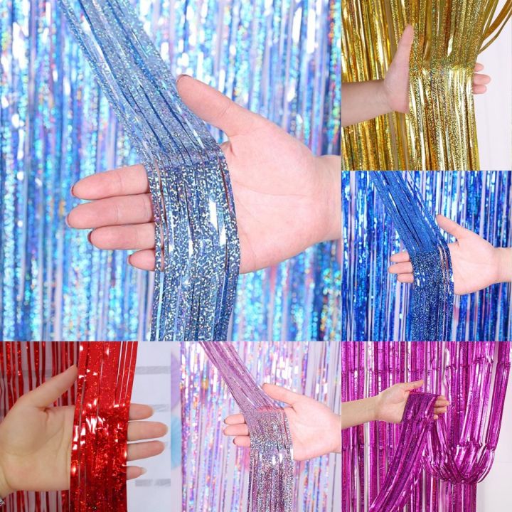 🇵🇭🎈COD LM81 Glitter Laser Foil Fringe Curtains Backdrop Party ...
