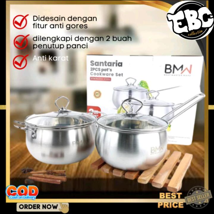 Panci Santaria 2 Pcs Pots Cookware Set Stainless Steel Panci Masak ...