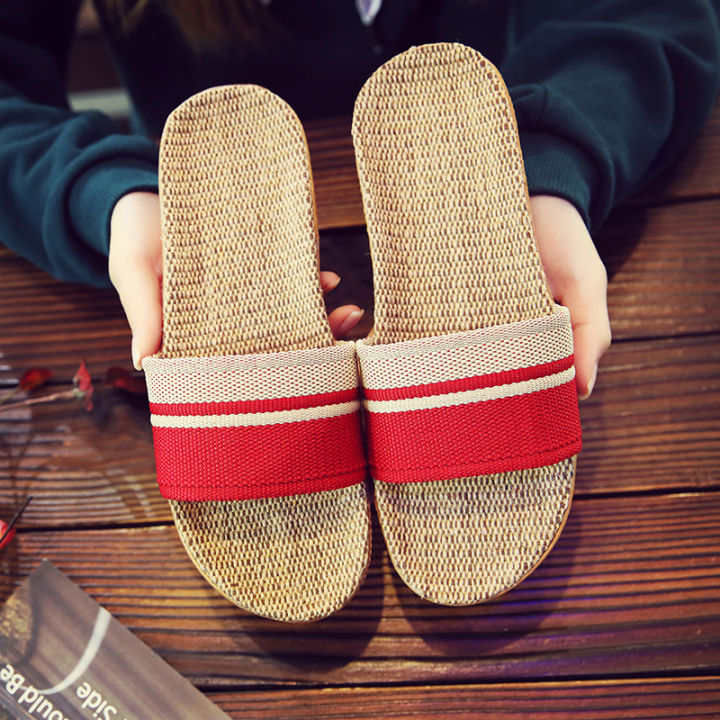 Linen indoor and outdoor couples home rubber sole slippers | Lazada PH