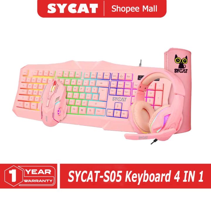 SYCAT S05 Keyboard Pink Original Explosive mechanical feel wired gaming ...