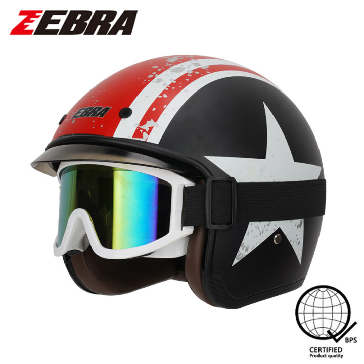 zebra Retro helmet 603 CAPTAIN Matt BLACK Motorcycle half face helmet ...