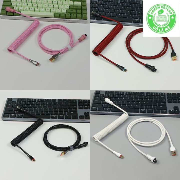 Dây cáp bàn phím cơ Type-C dài 1.8m, lò xo xoắn dây dù cao cấp, trục ...