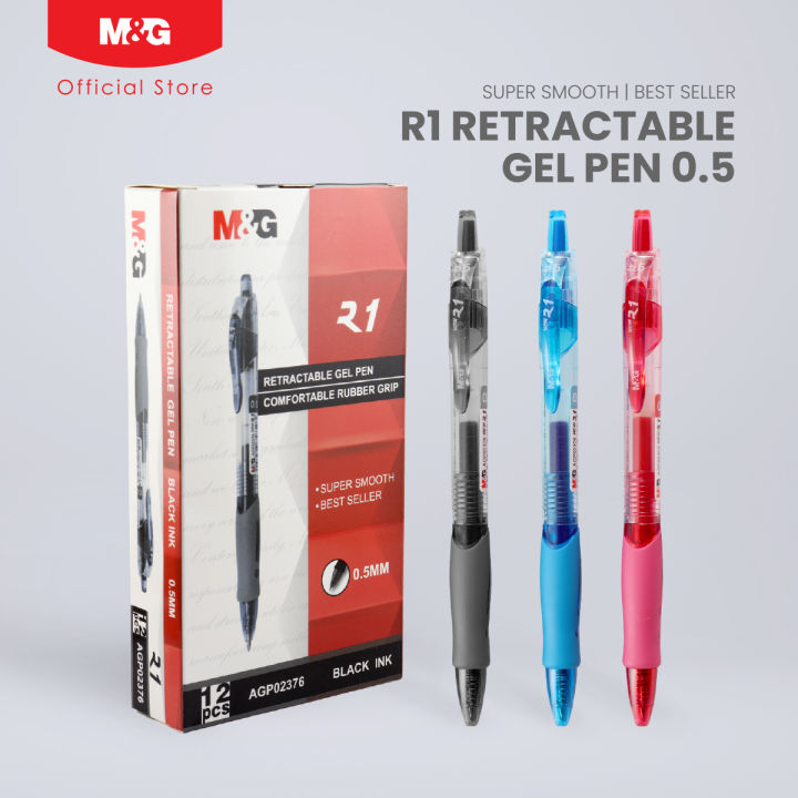 M&G R1 Retractable Gel Pen 0.5mm - 3 Colors, Smooth Writing, Ergonomic Rubber Grip AGP02376 | Lazada