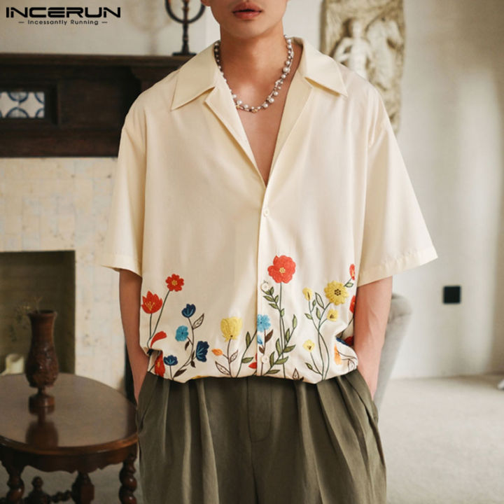 INCERUN Mens Short Sleeve Loose Colorful Floral Shirt Niche Design ...
