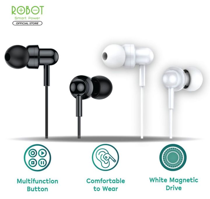 Robot RE20 Wired Headset Earphone In-Ear design with Clear Realistic ...