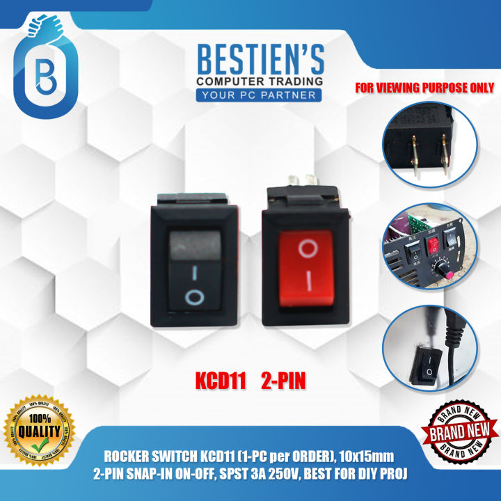 ROCKER SWITCH KCD11 (1-PC per ORDER), 10x15mm 2-PIN SNAP-IN ON-OFF ...