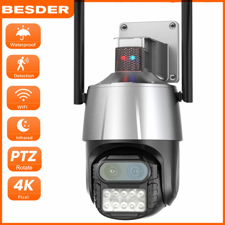 BESDER 8MP 4MP 4K Outdoor Wifi Camera with Anti-theft Siren Alarm Dual ...