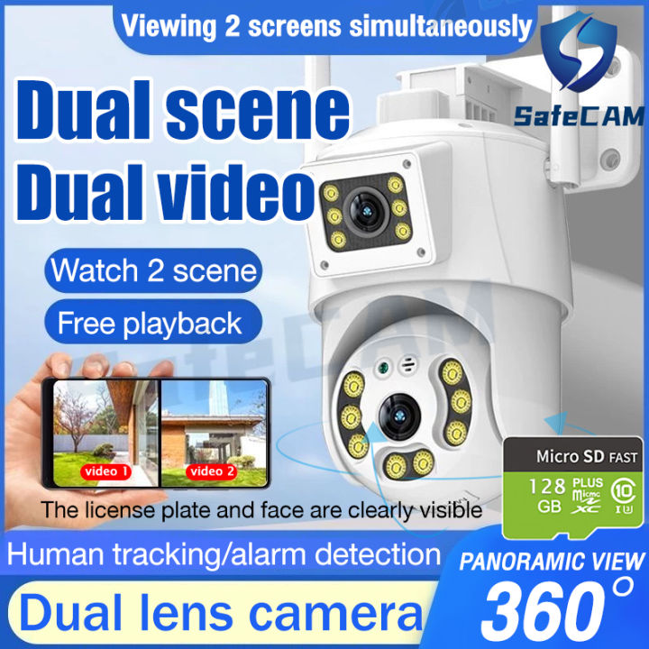 【watch 2 areas】cctv camera dual lens camera wifi 4g 8mp can watch 2 areas dual-screen 360 ...