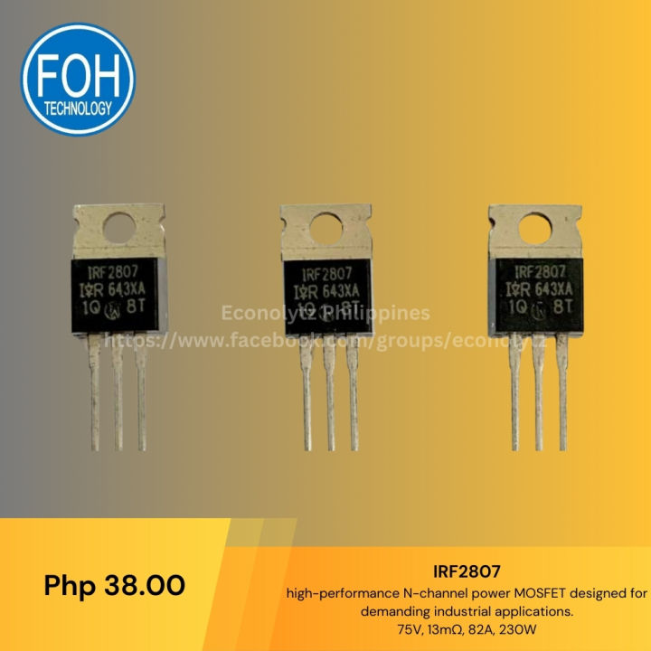 1PC IRF2807 ORIGINAL INTERNATIONAL RECTIFIER N-CHANNEL POWER MOSFET 75V, 13MILI OHMS, 82A, 230W ...