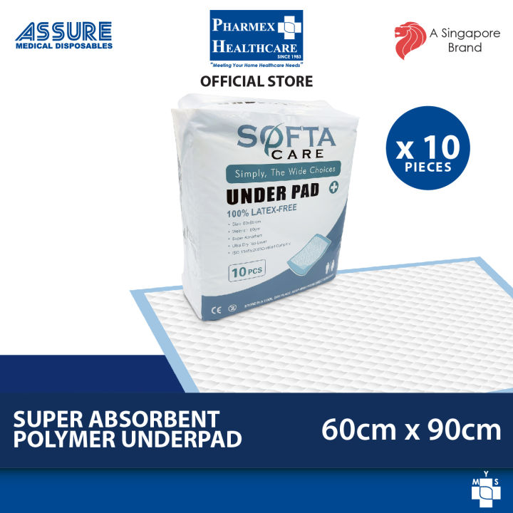 SOFTACARE Underpads with Super Absorbent Polymer Gel 60cm x 90cm, 80g ...