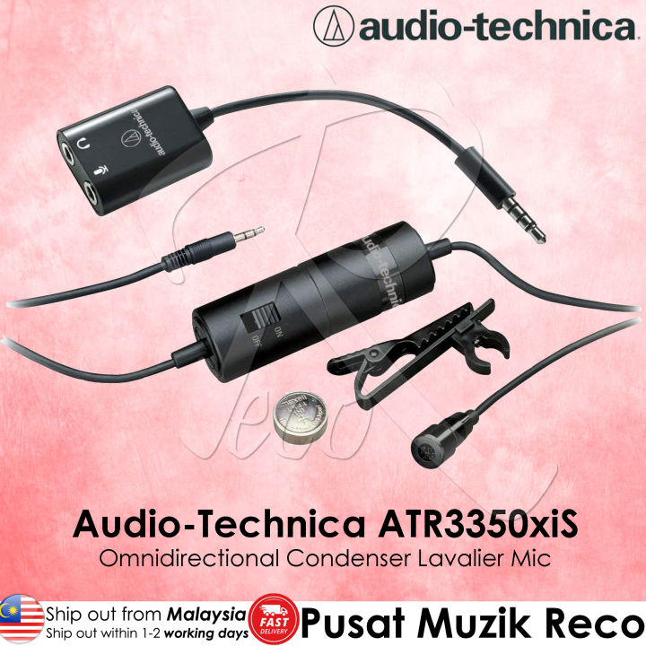 Audio Technica ATR3350xiS Omnidirectional Condenser Lavalier Mic Audio ...