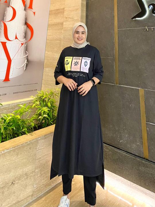Midi Dress Motive long tunic gamis bahan lacos uniqlo sablon plastisol ...