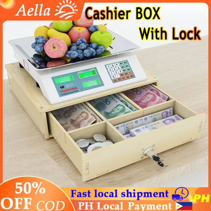 Desktop Locking Money Box Multi-Compartment Drawer Desktop Cash and ...