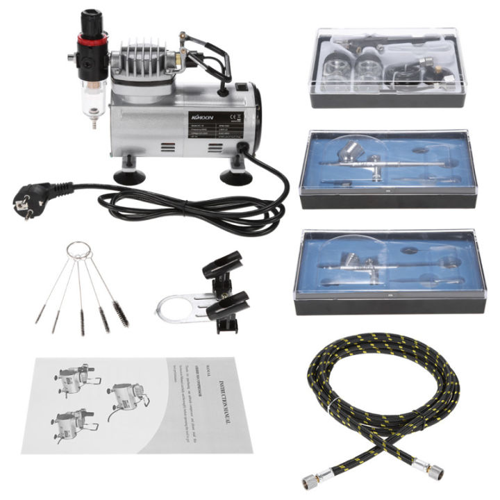 Professional 3 spray gun kit with air compressor double acting hobby ...