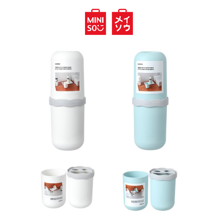 Miniso Tooth Kit Tooth Mug Blue and Off White Toothbrush Case and Mug ...