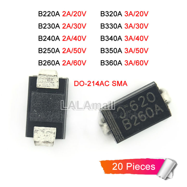 20pcs/lot B220A B230A B240A B250A B260A B320A B330A B340A B350A B360A ...