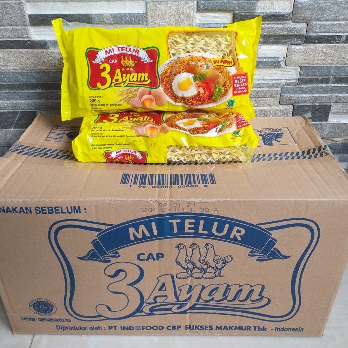 Mie Telur Cap 3 Ayam 200gr 1 Dus/20 bks Mie Telor 3 Ayam 1 Karton ...