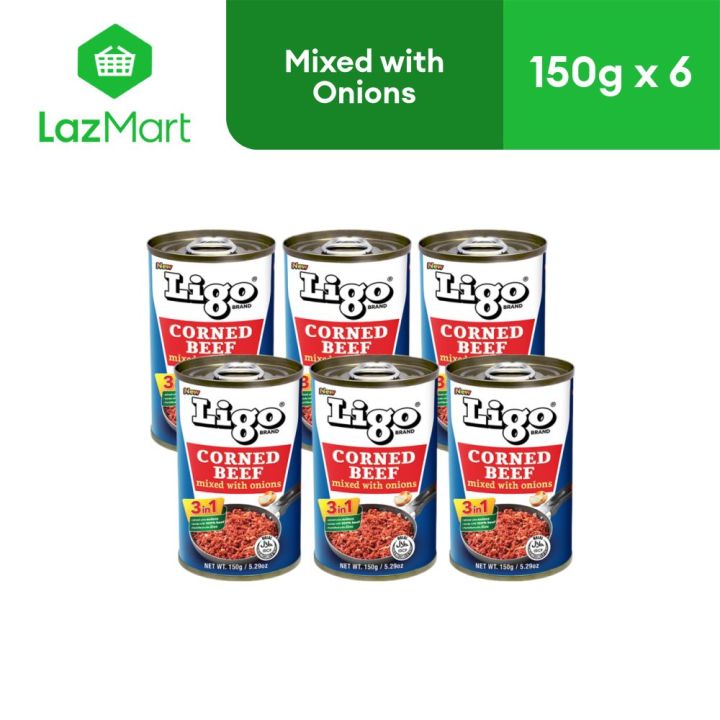 Ligo Corned Beef with Onions 150g - Pack of 6 | Lazada PH