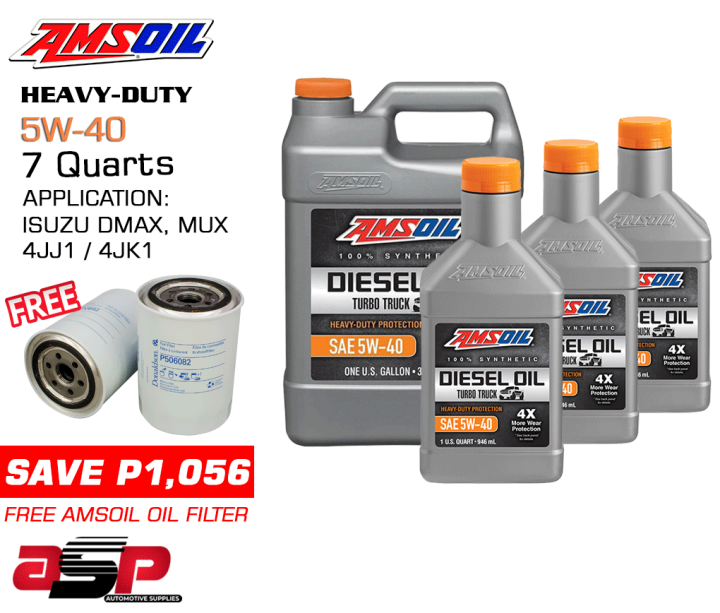 AMSOIL Heavy-Duty Synthetic Diesel Engine Oil 5W-40 7 Quarts Bundle for ...